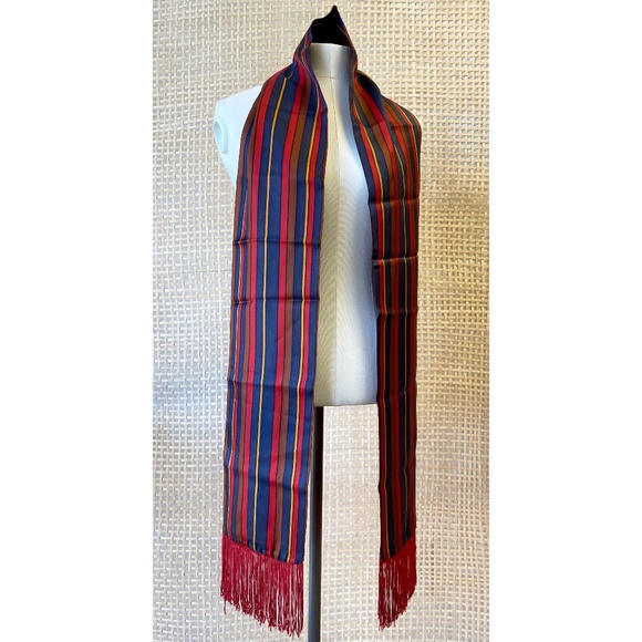 Accessories | Vintage Red Striped Scarf With Fringe | Poshmark